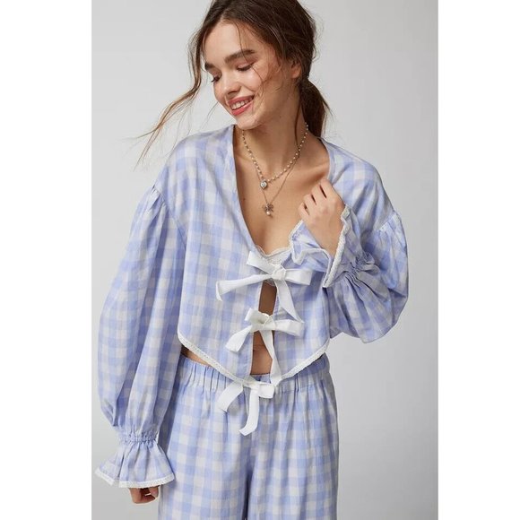 Urban Outfitters | Tops | Out From Under Urban Outfitters Charlotte Flannel Bow Blouse Top ...
